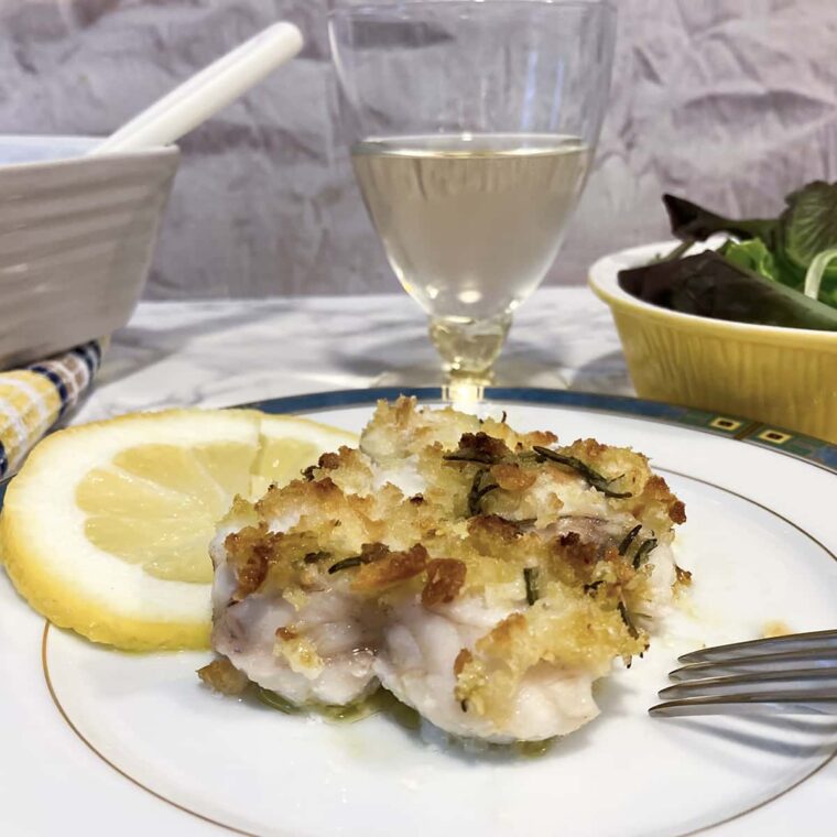 Baked Monkfish with Lemon, Rosemary and Breadcrumbs