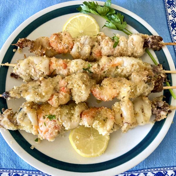 Italian Shrimp and Calamari Skewers with Breadcrumbs - Recipes from Italy