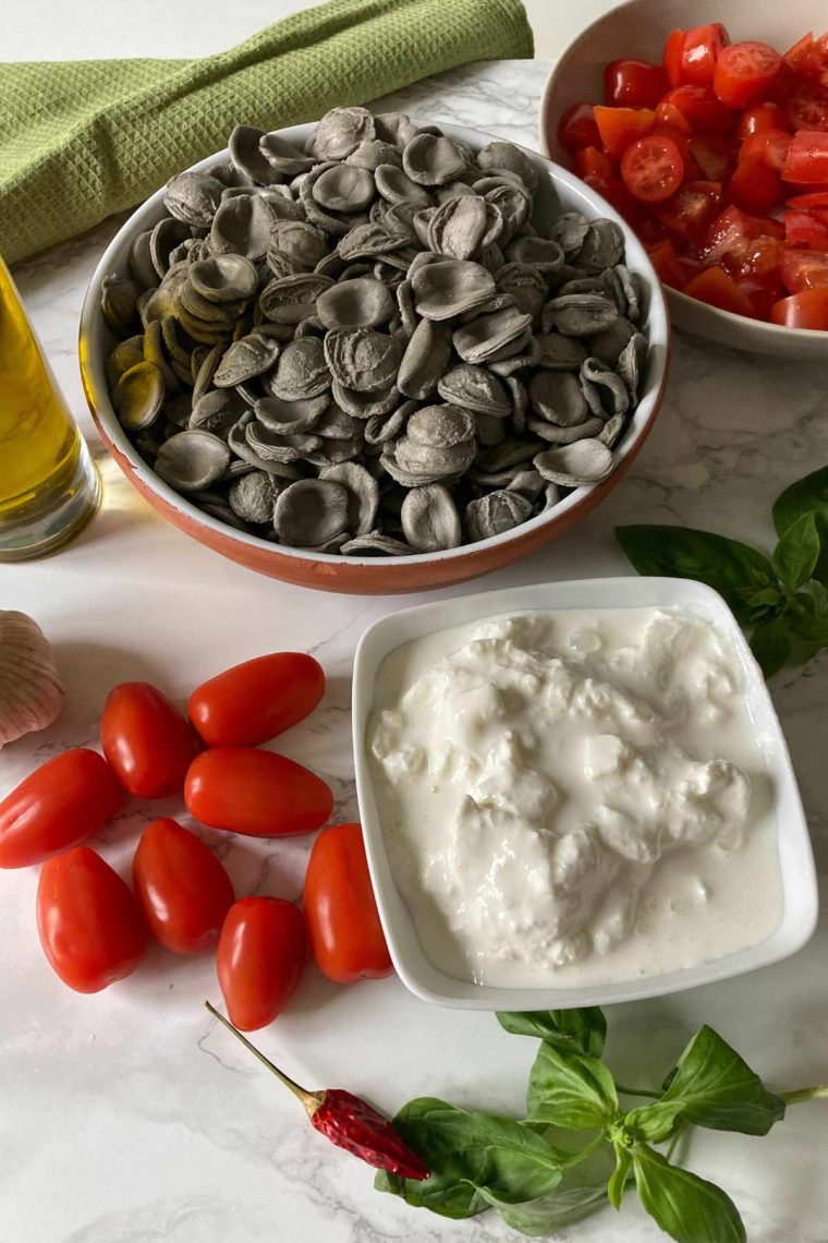 Orecchiette di Grano Arso Recipe (Burrata & Tomatoes) - Recipes from Italy