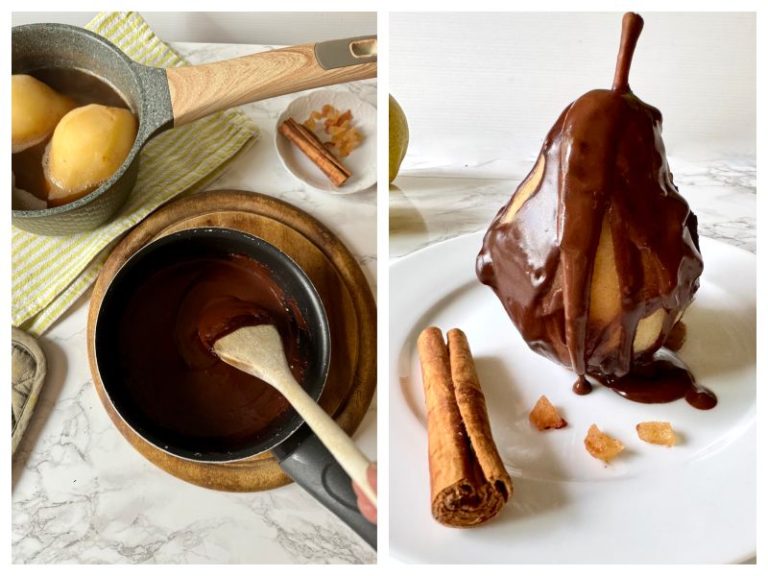 Delicious Chocolate Poached Pears with a Rich Sauce - Recipes from Italy