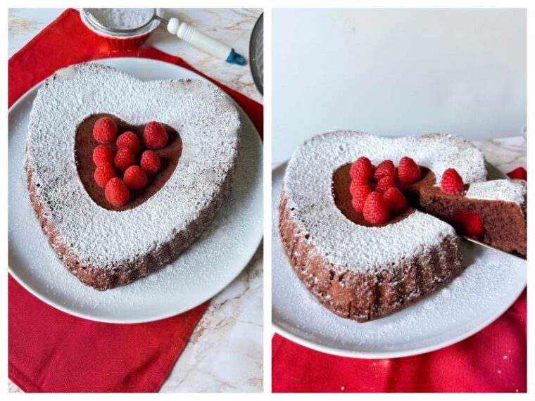 Easy Chocolate Raspberry Heart Cake - Recipes from Italy